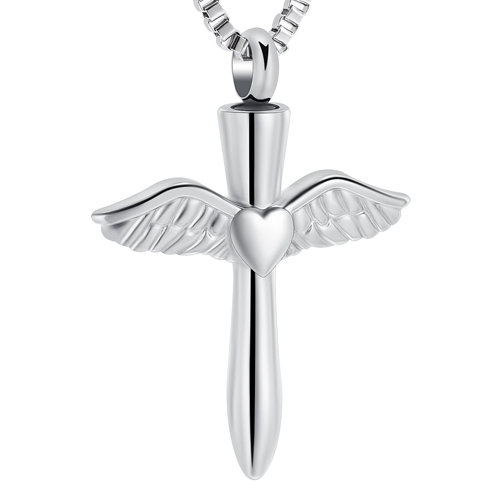 Heart in Angel Wing Cross Cremation Jewelry for Ashes Holder Urn ...