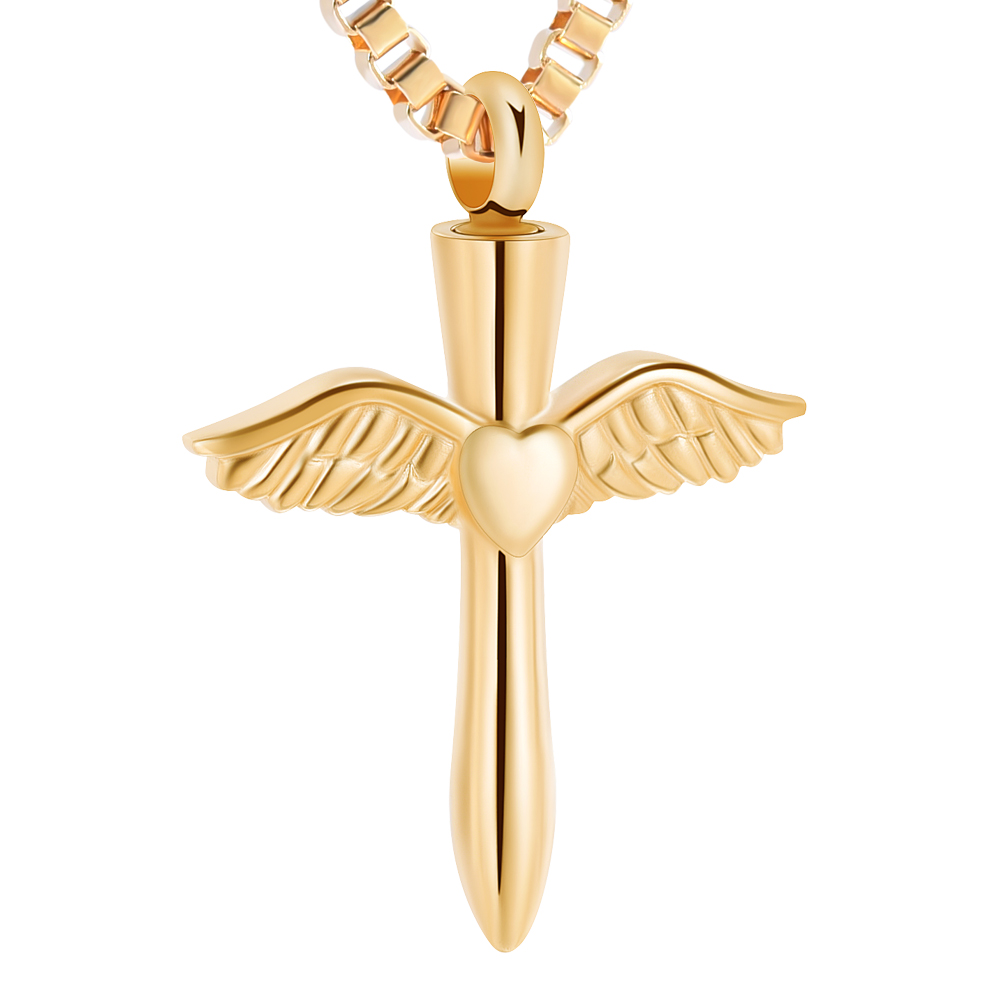 Heart in Angel Wing Cross Cremation Jewelry for Ashes Holder Urn ...
