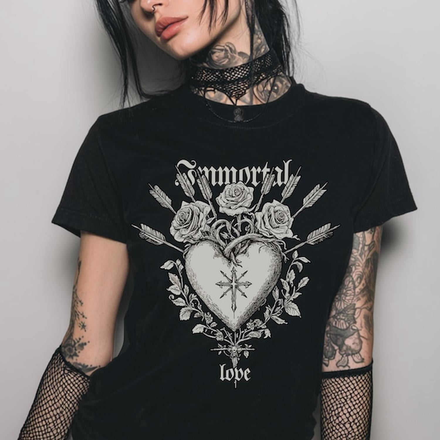 Heart of Arrows Fitted T-S1Hirt, Pastel Goth Y2K Graphic S1Hirt, Floral ...