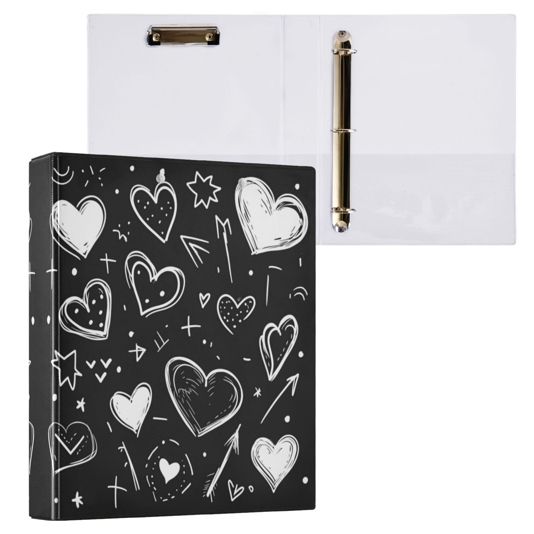 Heart on Black Background 3 Ring Hardcover Binders 1.5in Round Rings ...