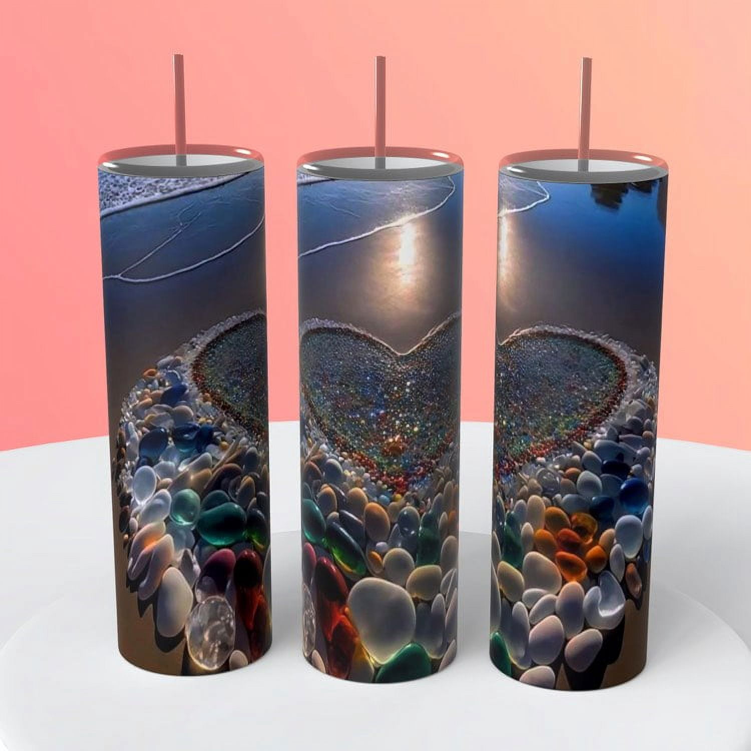 Heart on the Beach made of stones 20 ounce insulated tumbler coffee cup ...