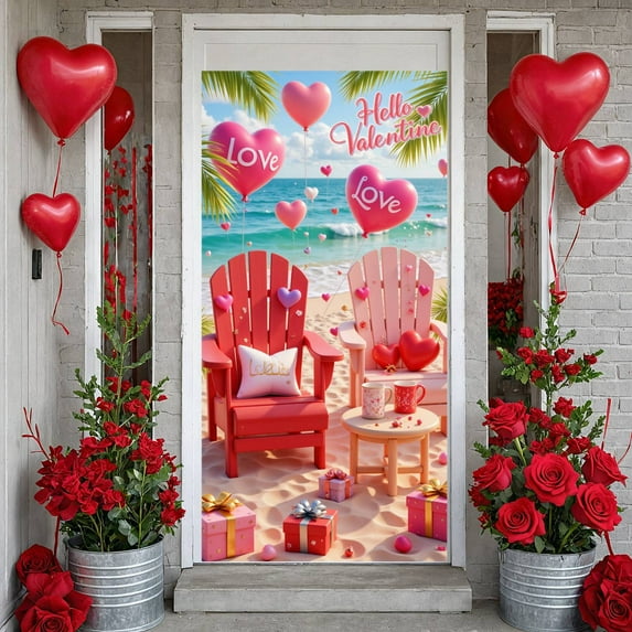 Heart-shaped Balloons Valentine Banner Pink Love Display Romantic ...