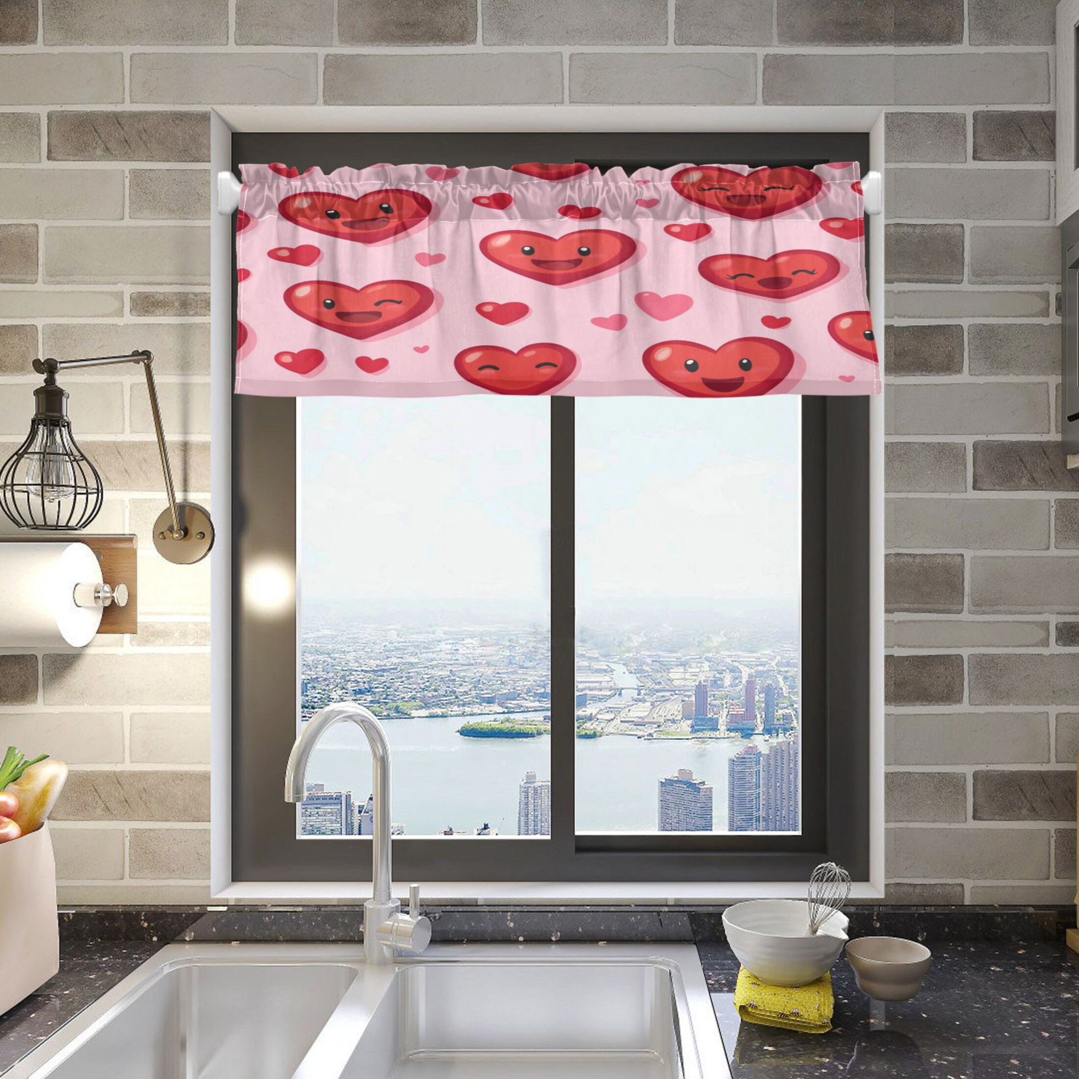 Heart-shaped Emoticons Curtain Valances Window Treatment Rod Pocket ...