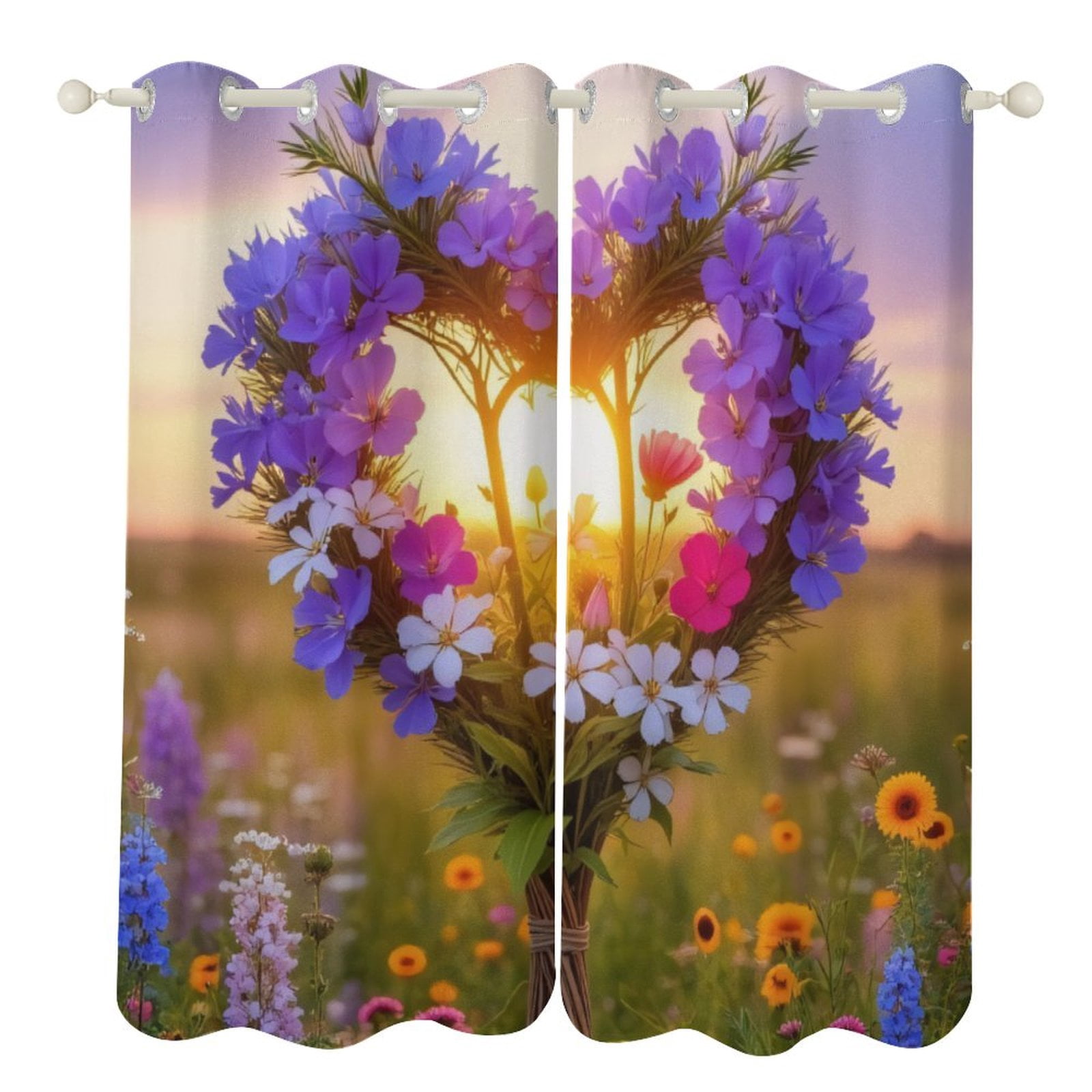 Heart-shaped Floral Arrangement at Sunset 2 Panels Curtains for Bedroom ...
