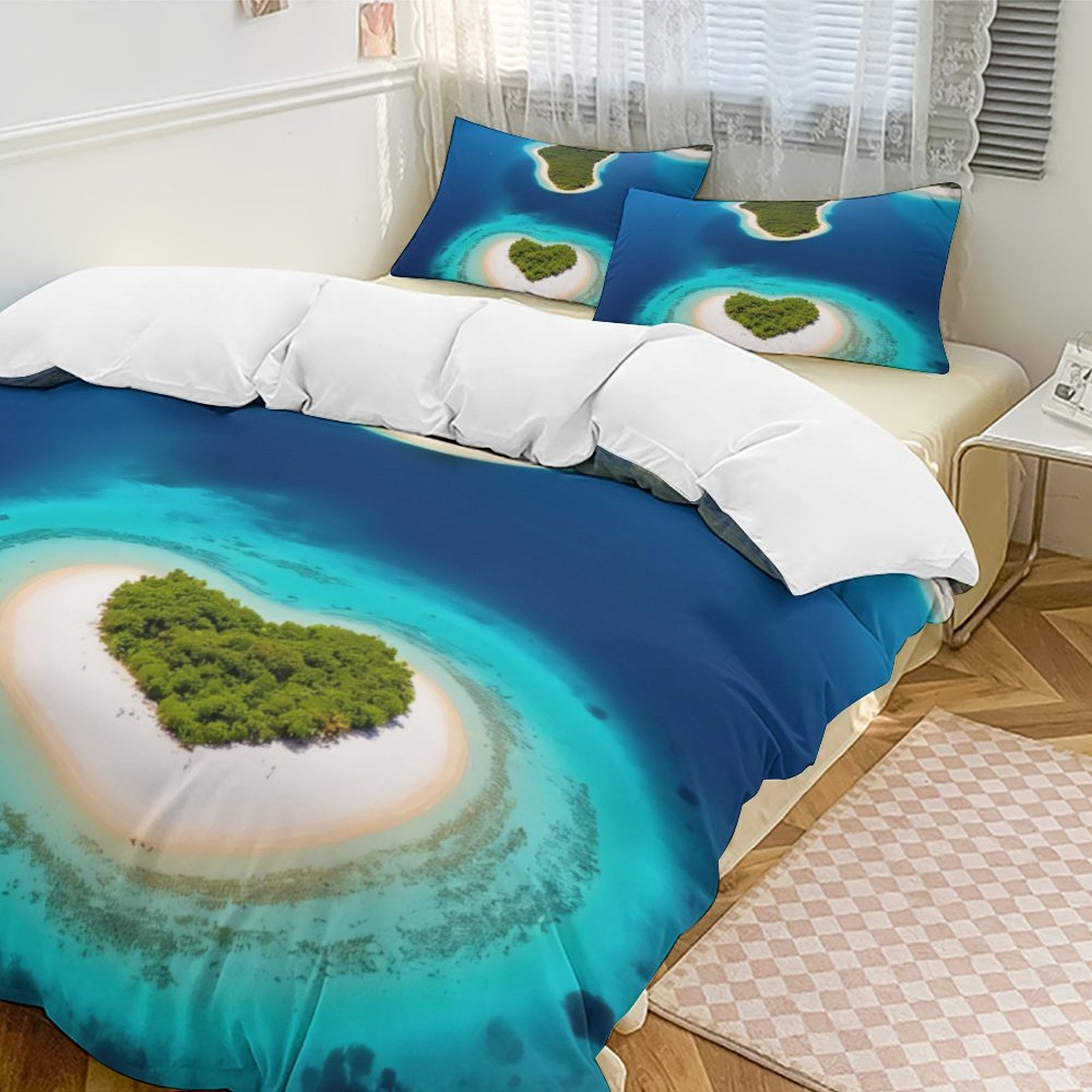 Heart-shaped Island Aerial View 3D Duvet Cover Set Quilt Cover Theme of ...