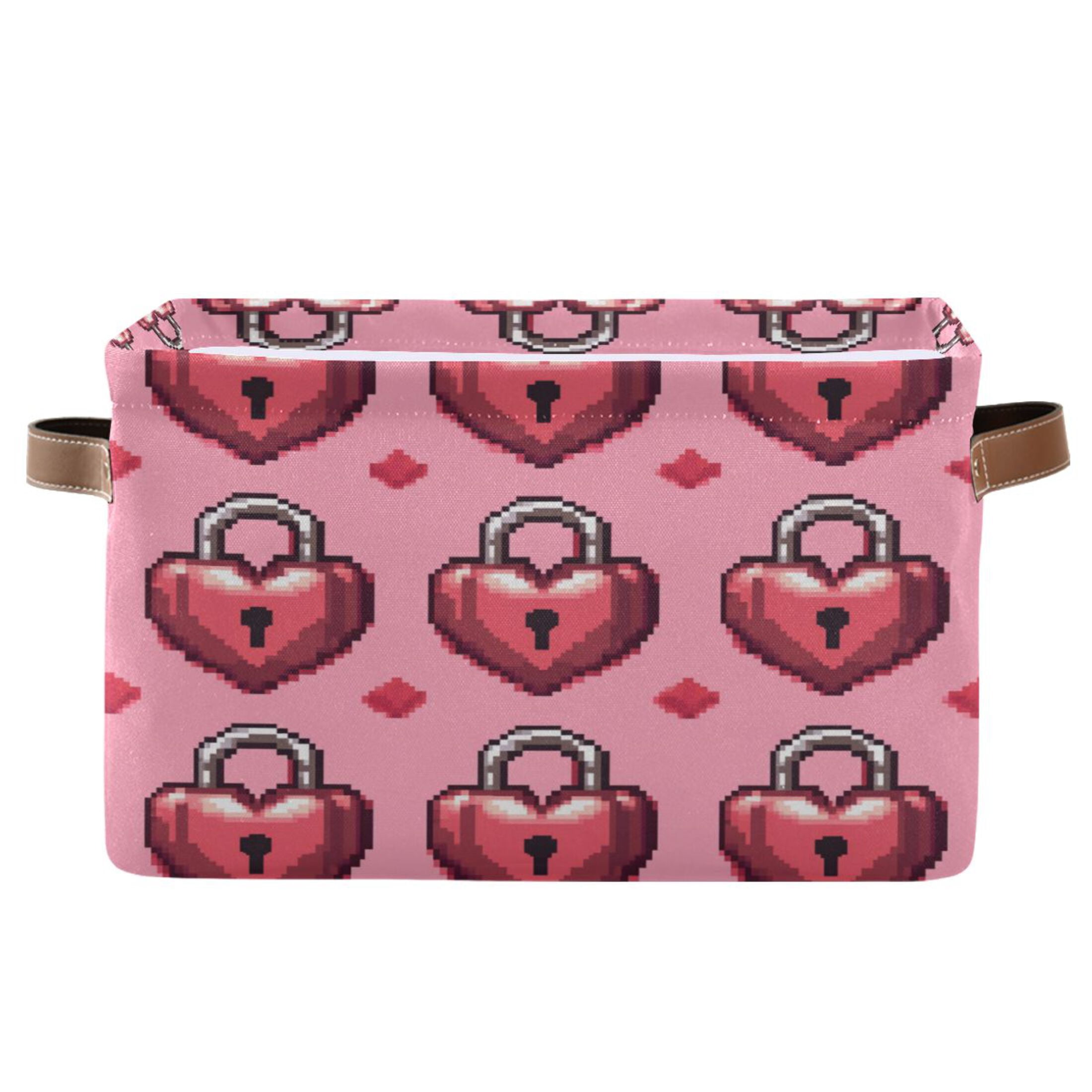 Heart-shaped Lock Pattern Foldable Storage Basket,Canvas Fabric ...