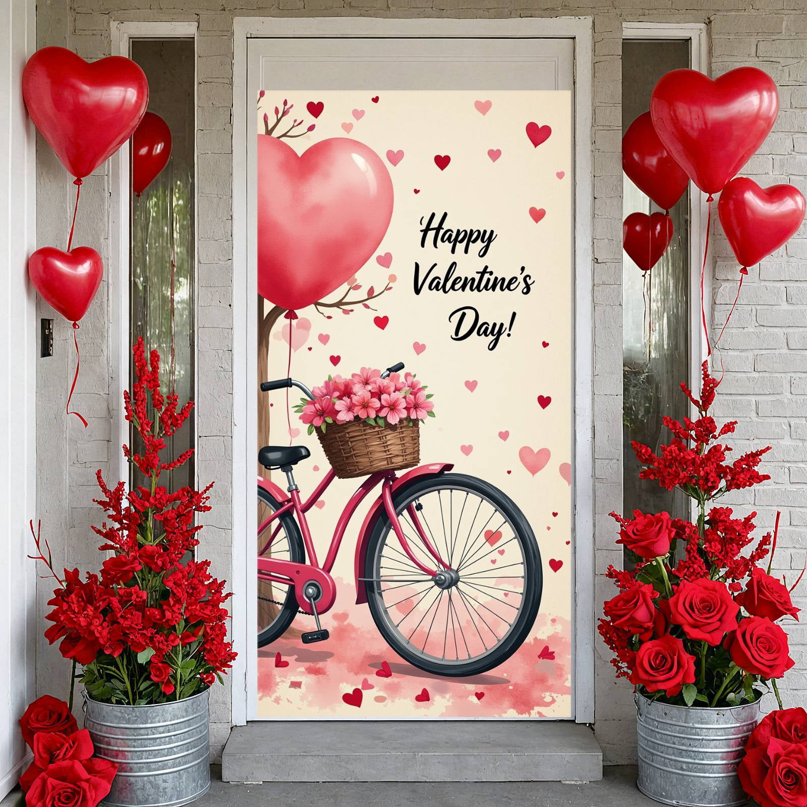 Heart-shaped Love Banner Puppy Pattern Heart Display Red Pink Rose ...