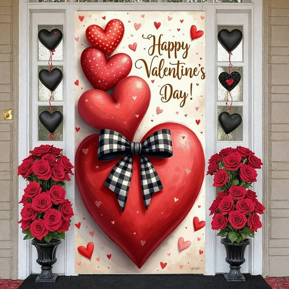 Heart-shaped Love Banner Puppy Pattern Heart Display Red Pink Rose ...