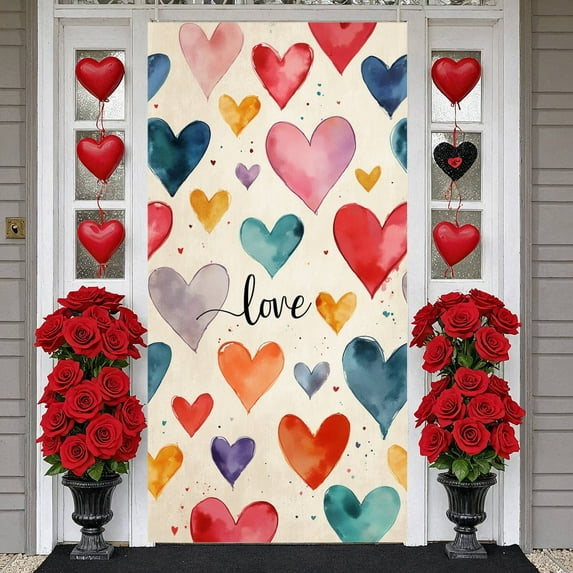 Heart-shaped Love Banner Puppy Pattern Heart Display Red Pink Rose ...