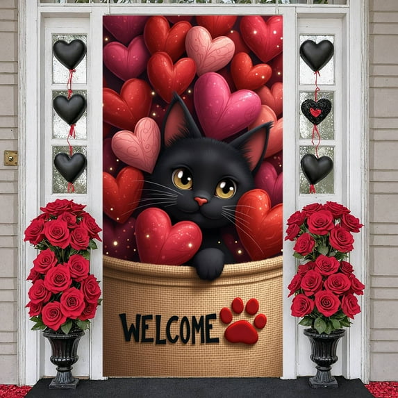 Heart-shaped Love Banner Puppy Pattern Heart Display Red Pink Rose ...