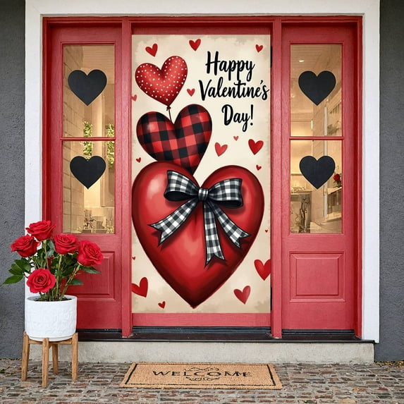 Heart-shaped Love Banner Puppy Pattern Heart Display Red Pink Rose ...