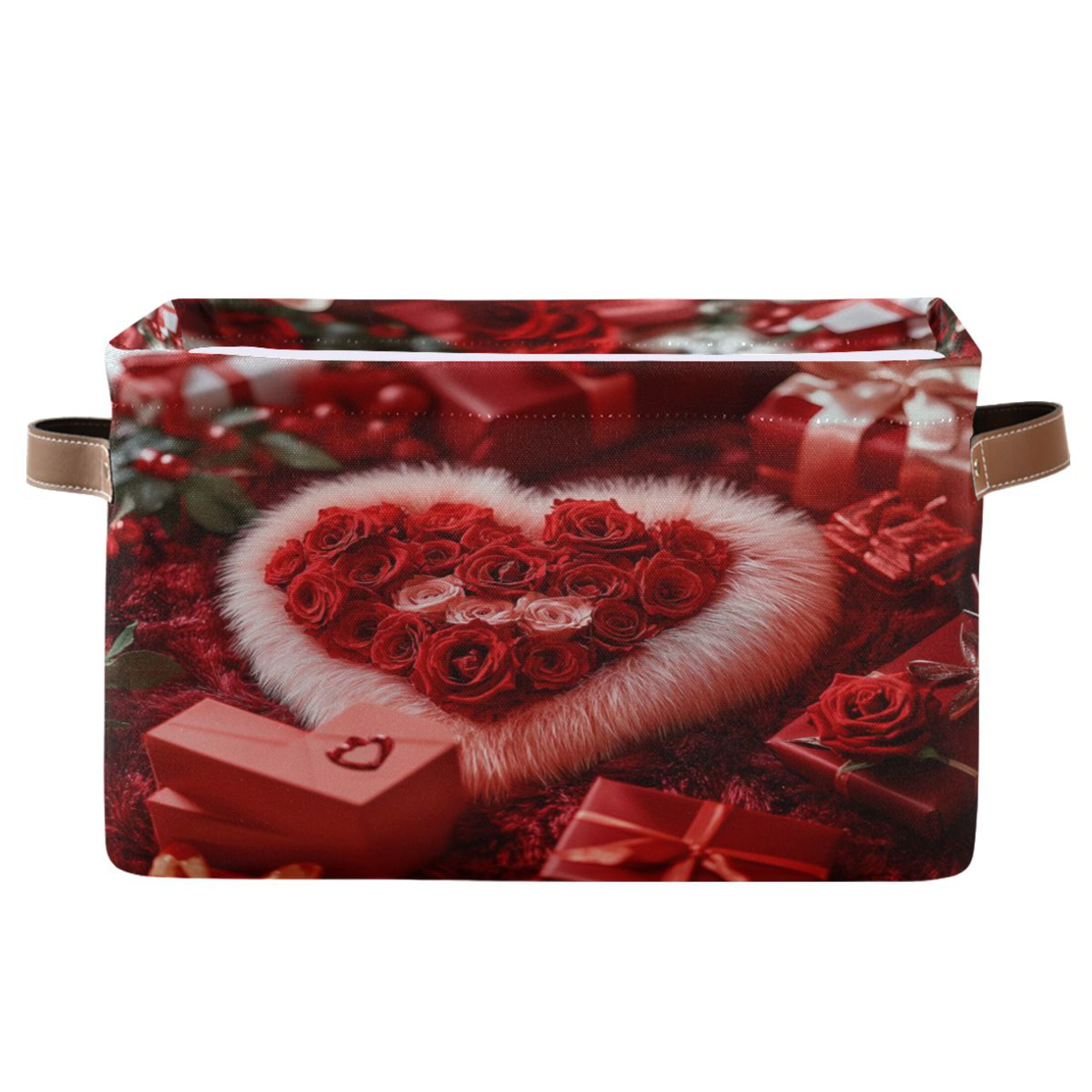 Heart-shaped Roses Foldable Storage Basket,Canvas Fabric Foldable ...