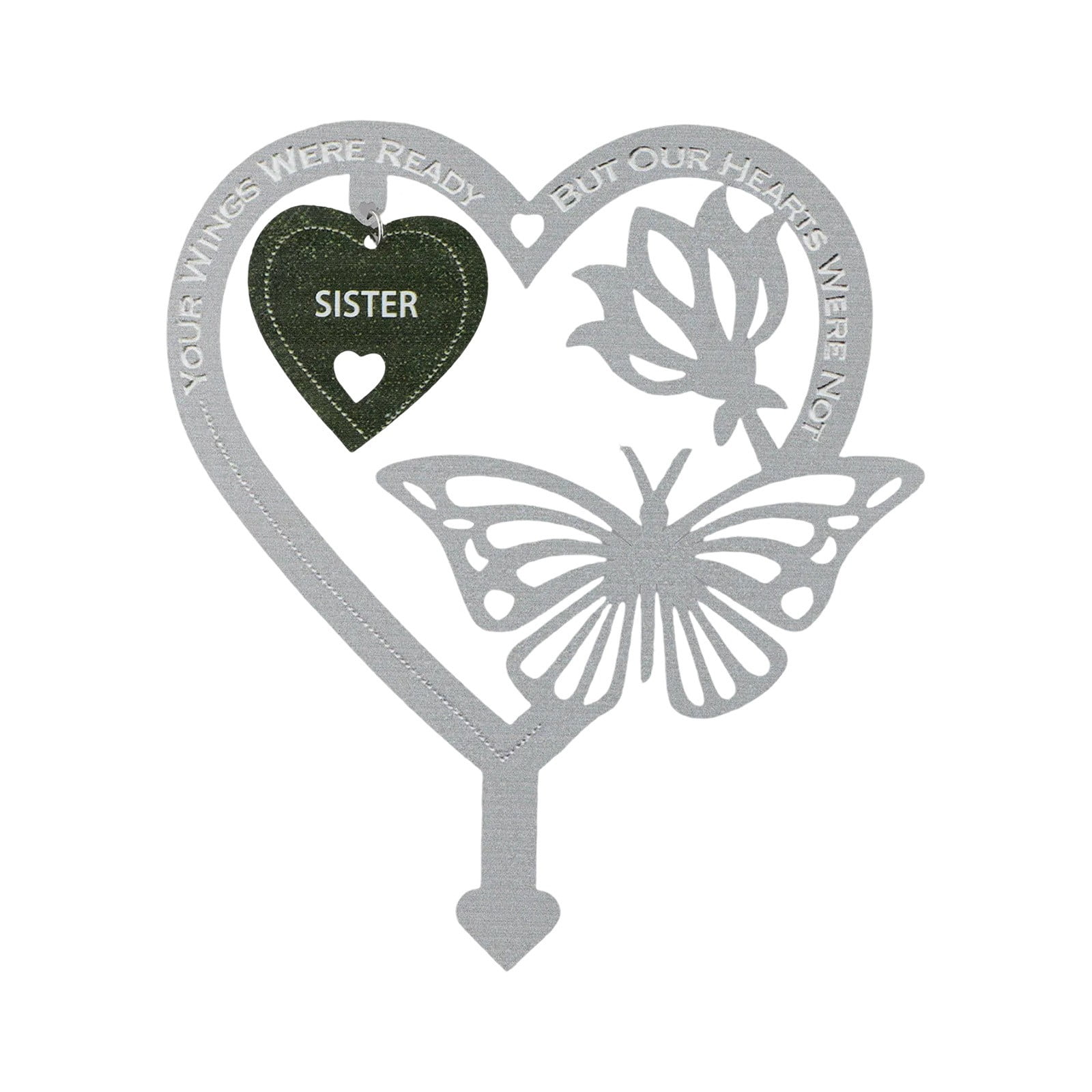 Heart-shaped garden memorial with butterfly flowers Family members ...