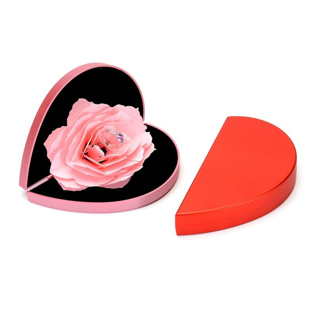 Heart-shaped rose rotating ring box Creative flower lifting proposal ...