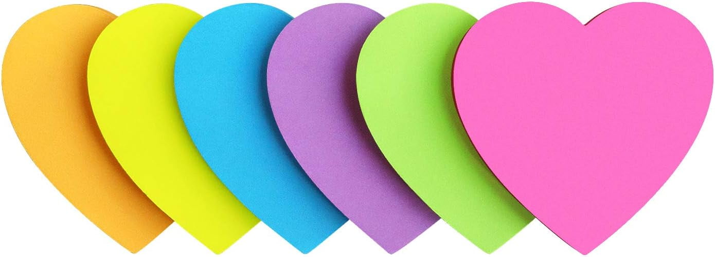 Heart-shaped sticky notes 6 colors bright color sticky notes 75 sheets ...