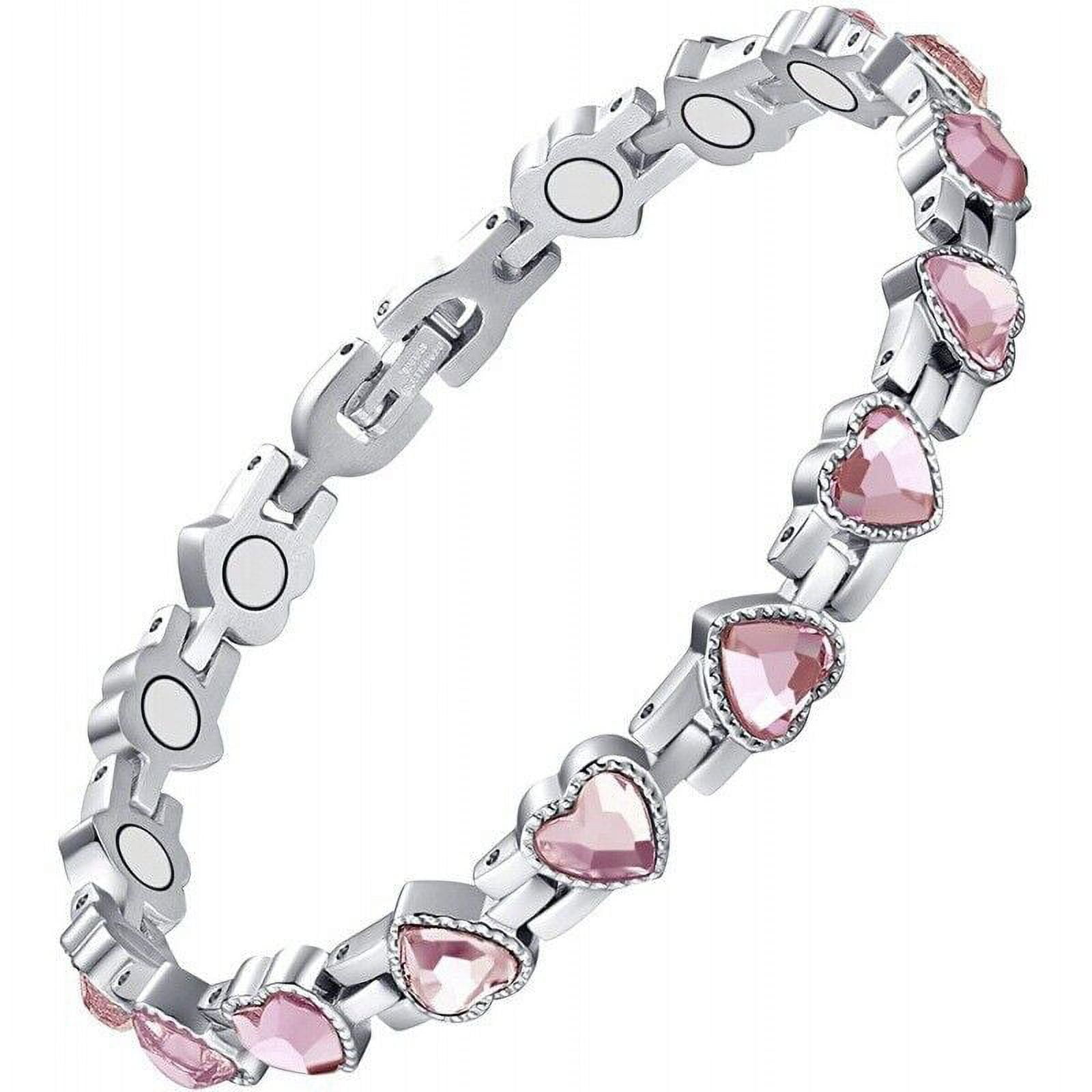 Heart shaped titanium steel magnet bracelets with adjustable diamond ...