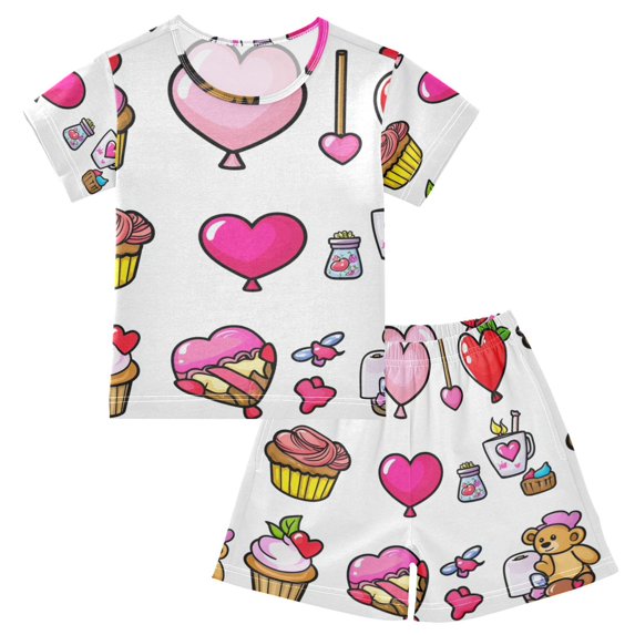 Heart-themed Illustrations Summer Pajama Set Soft Cotton Short Sleeve ...