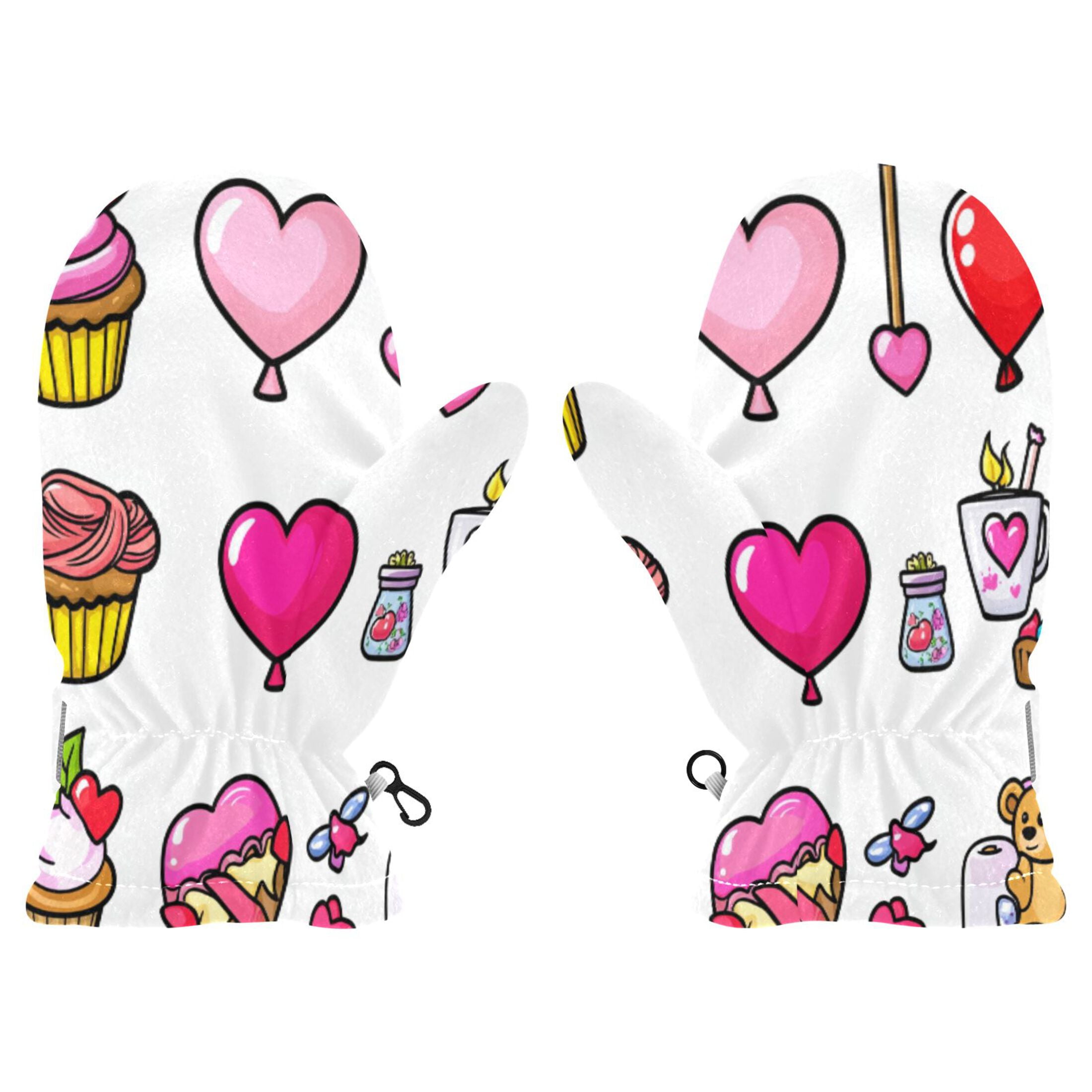 Heart-themed Illustrations Witch Cauldron Pattern Cold Weather Mittens ...