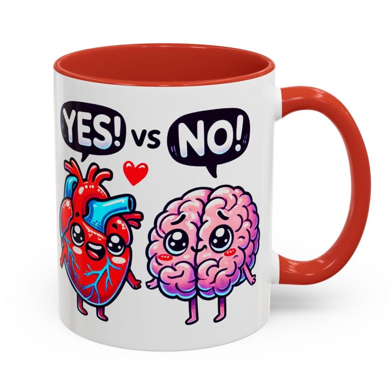 Heart vs Brain Coffee Mug, Cute C1Artoon StY1Le, Yes vs No Design ...