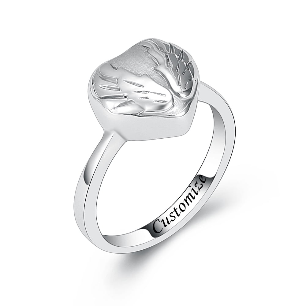 Heart with Angel Wing Print Stainless Steel Women Ring Keepsake ...