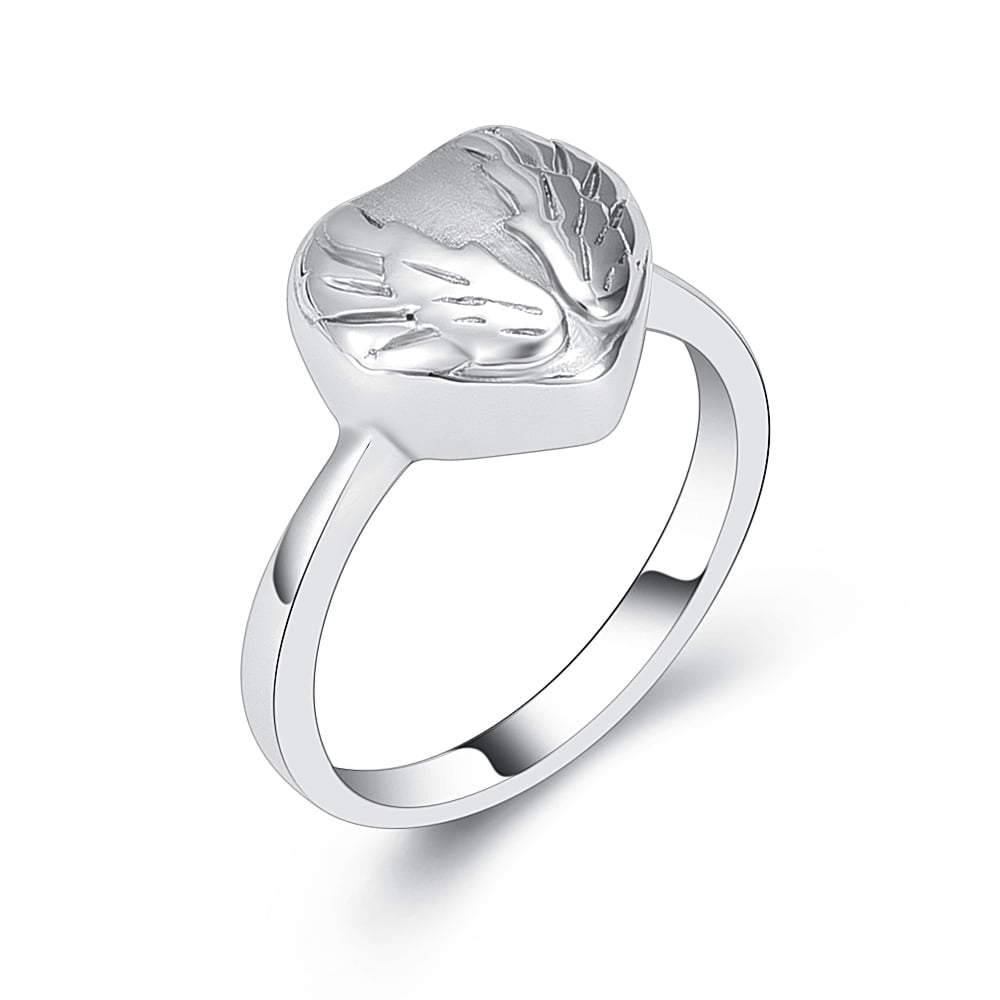 Heart with Angel Wing Print Stainless Steel Women Ring Keepsake ...