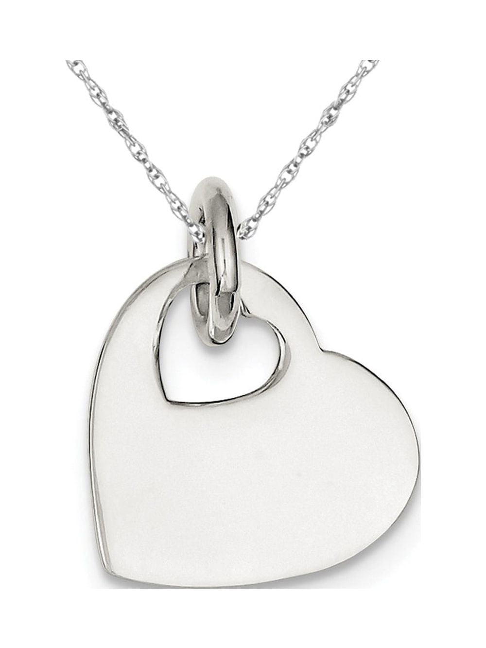 Heart with Cut Out Charm Pendant Necklace in Sterling Silver with Chain ...