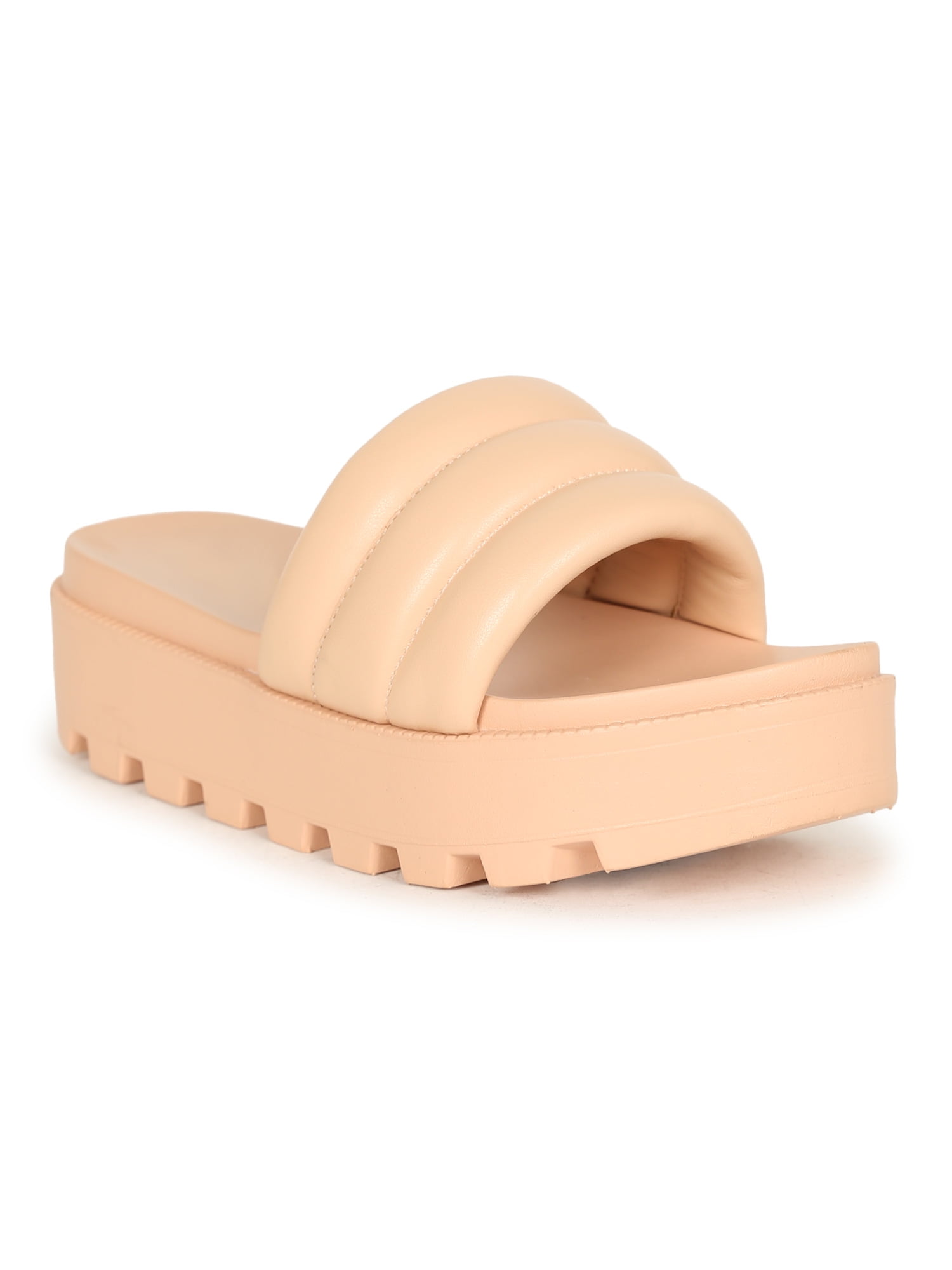HeartThentic Puffy Padded Thick Strap Lugged Sole Open Toe Platform ...
