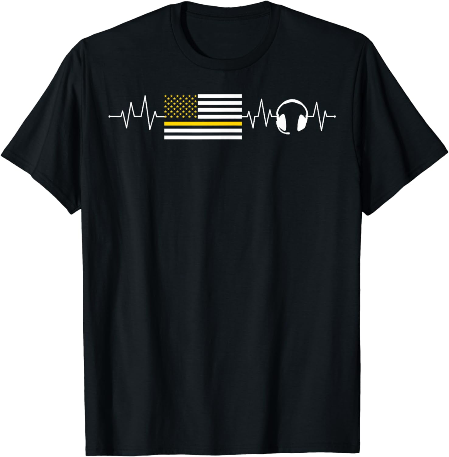 Heartbeat 911 Dispatcher Thin Yellow Line Emergency US Flag T-Shirt ...
