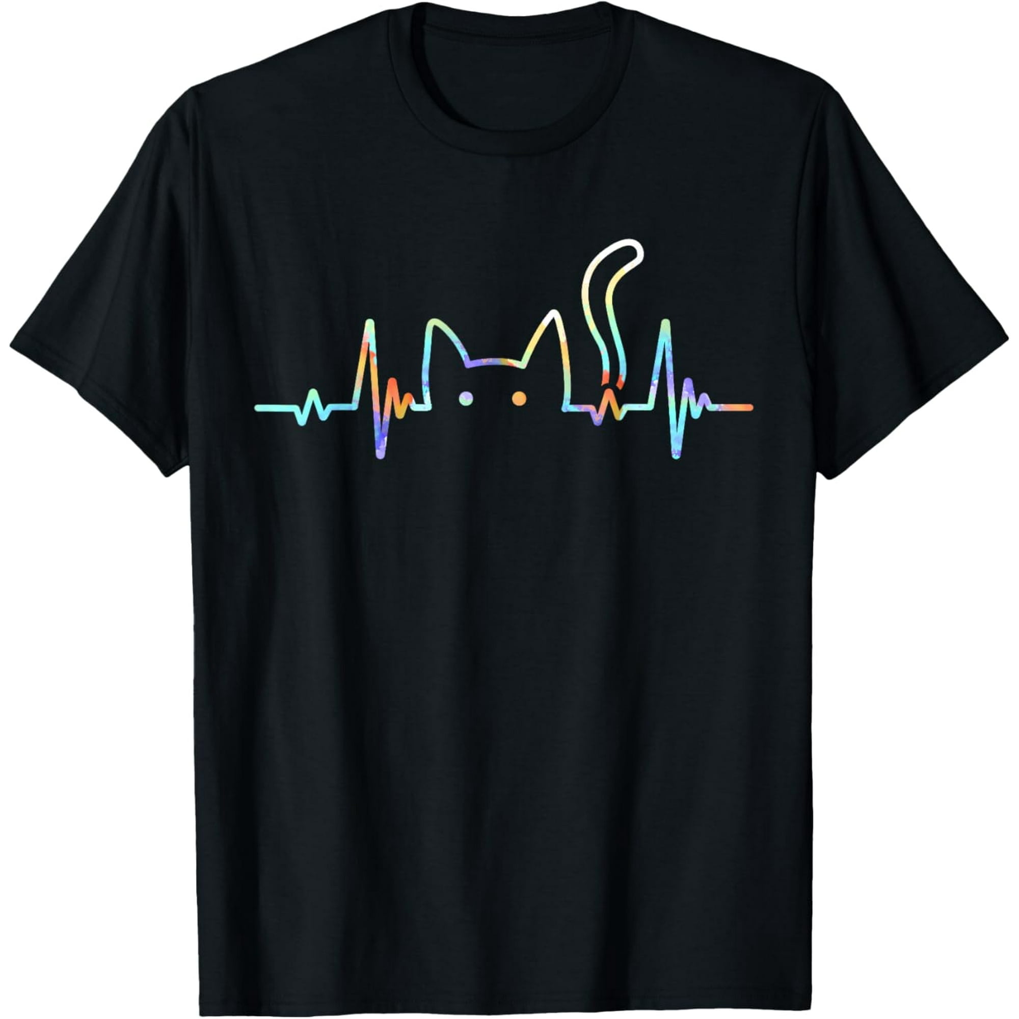 Heartbeat Cat Lover Animal Silhouette Cute Cat T-Shirt - Walmart.com