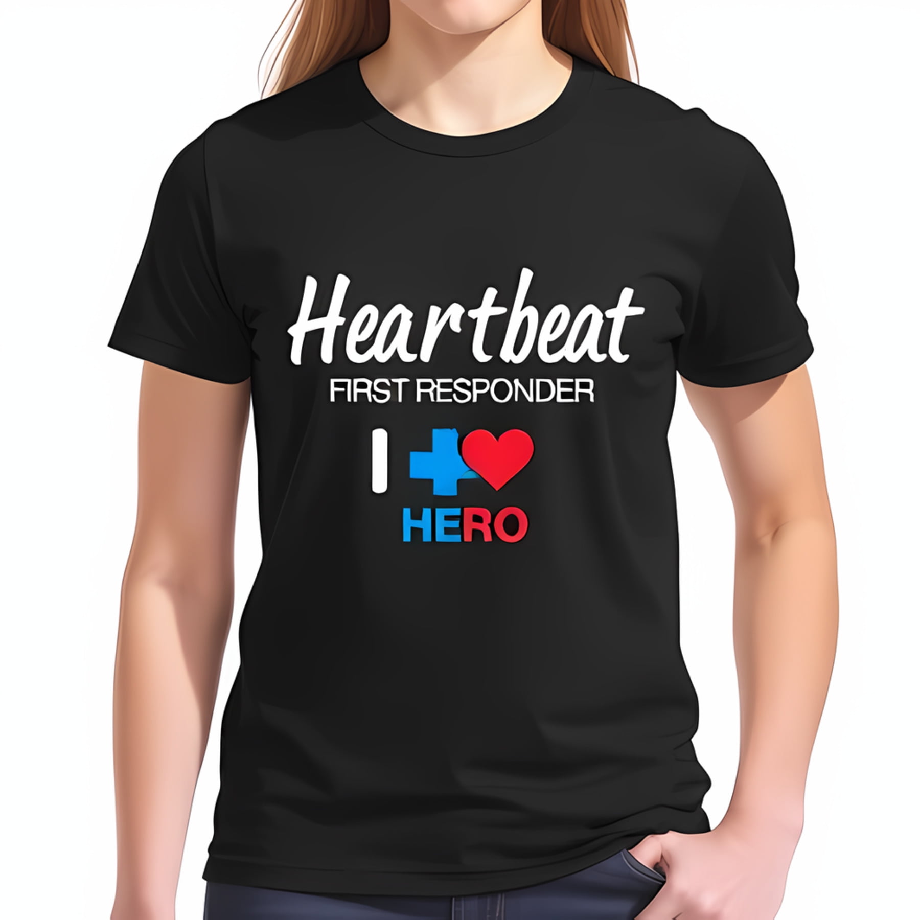 Heartbeat First Responder Cotton Short Sleeve T-Shirt - Bold White Text ...