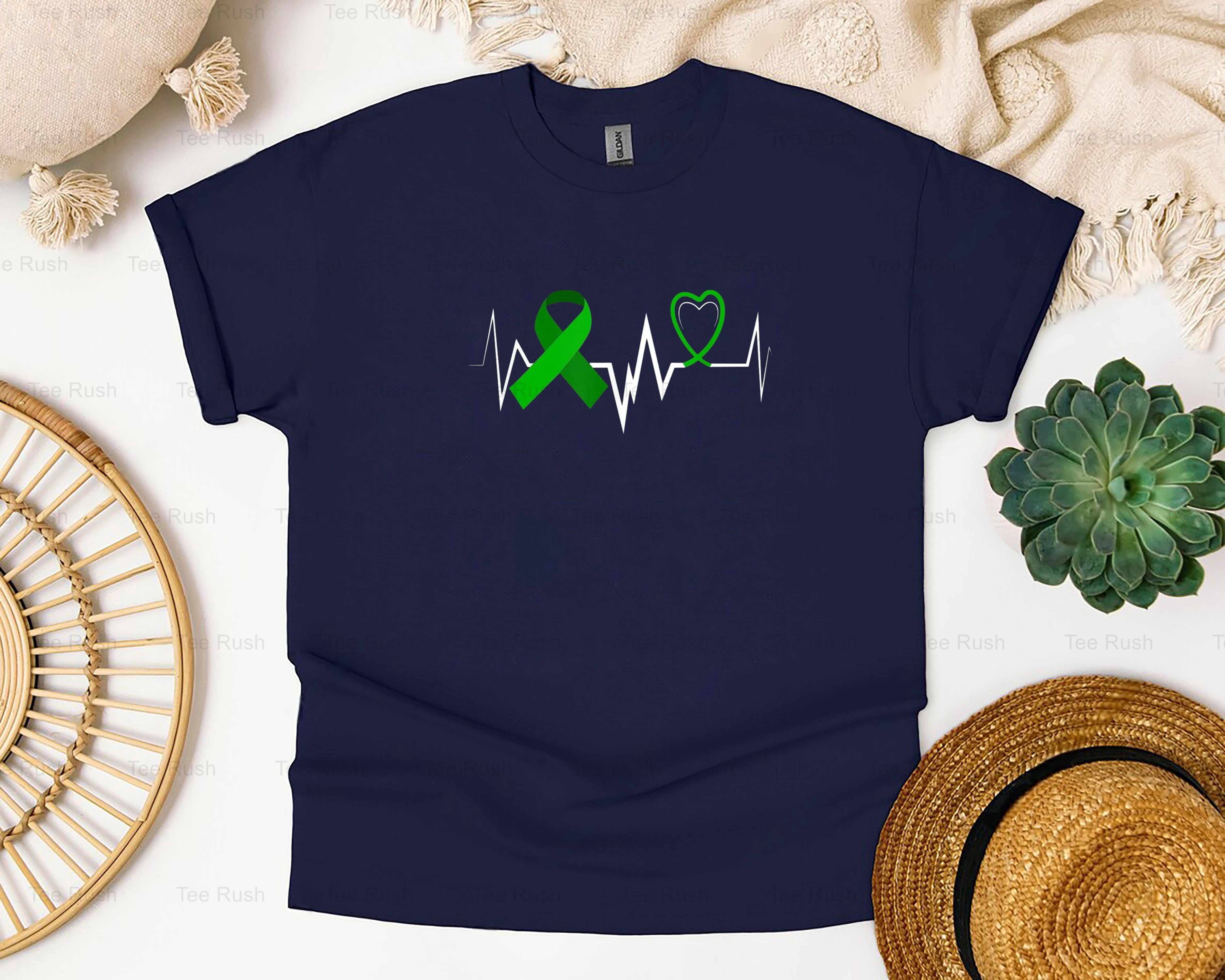 Heartbeat Green Ribbon EKG Line Brain Injury TBI Awareness Support Gift ...