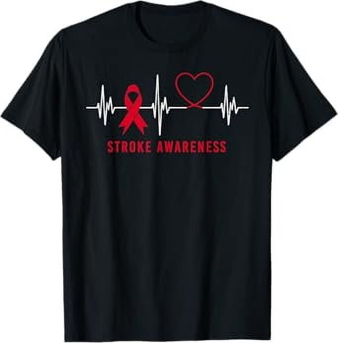 Heartbeat Heart Stroke Awareness Month Red Ribbon Support T-Shirt ...