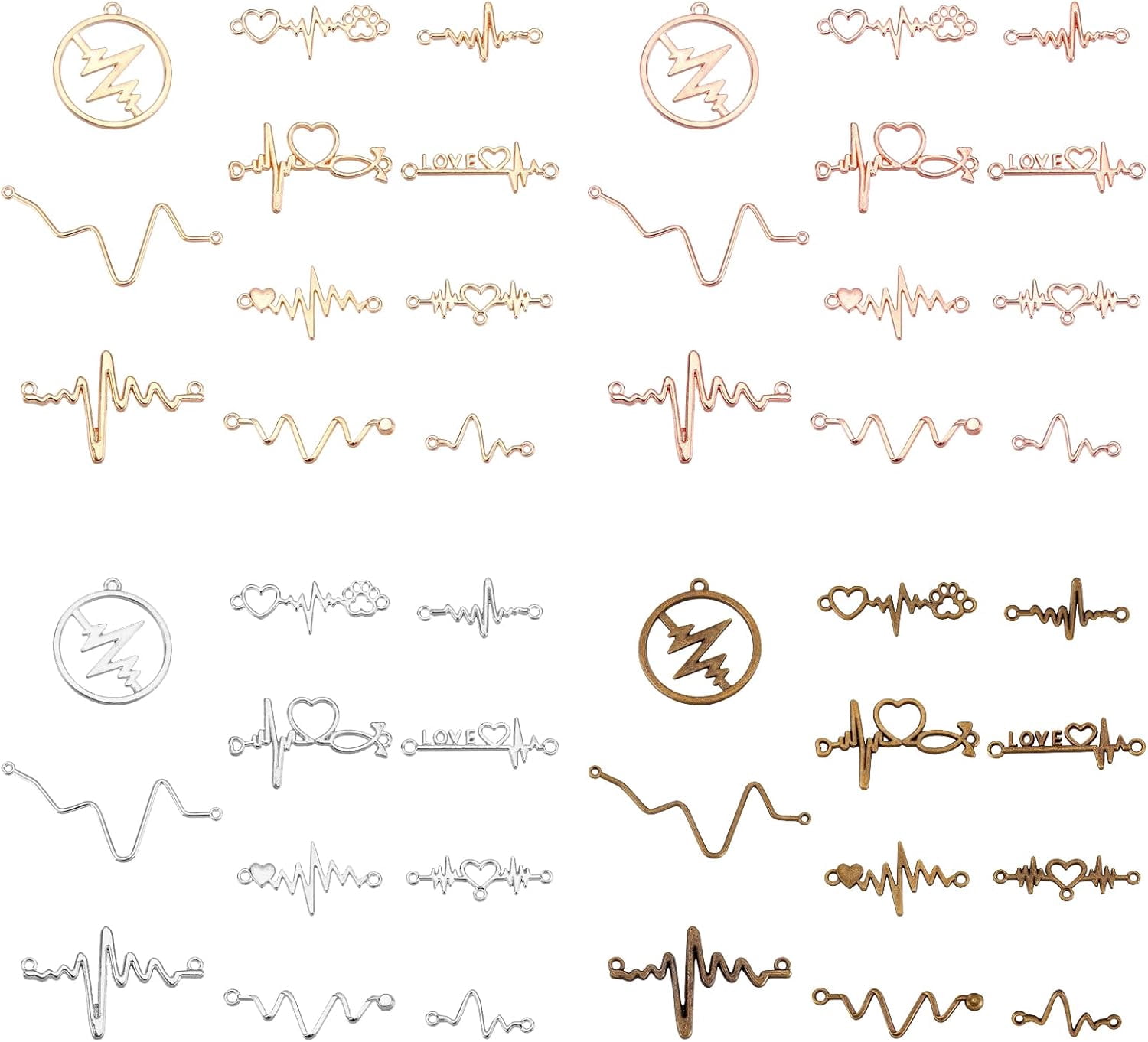 Heartbeat Pulse Lifeline Charm Links 44 Styles Electrocardiogram ...