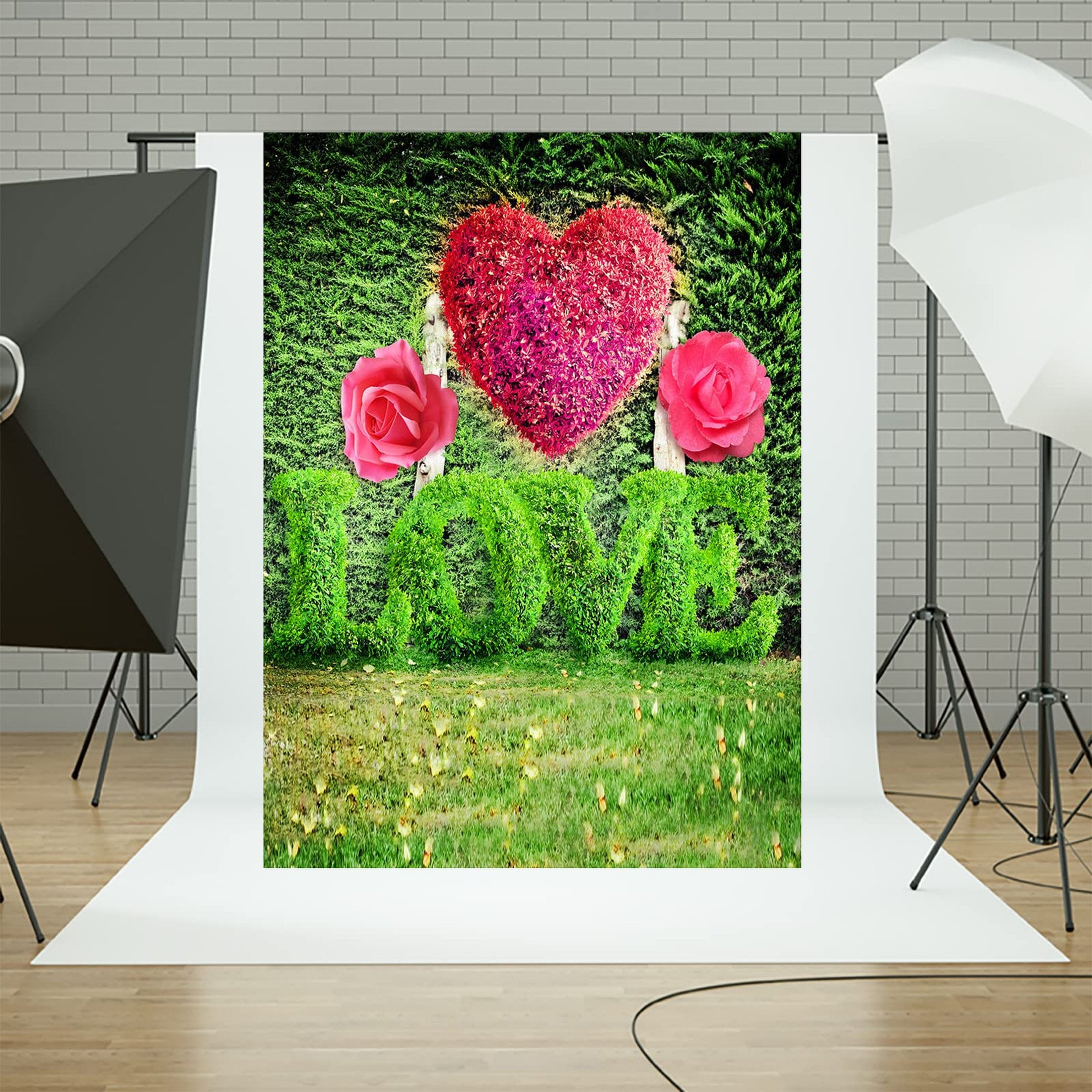 Heartfelt Blossom Backdrop - 5x7ft Red Love Heart with Spring Pink ...
