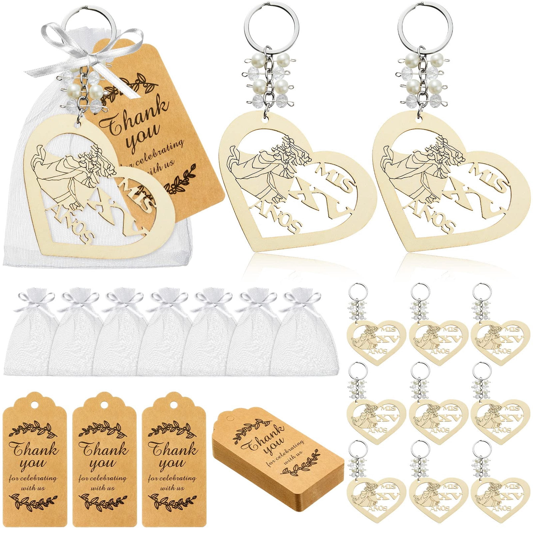 Heartfelt Quinceanera Keepsakes - 60 Wooden Heart Keychains with ...