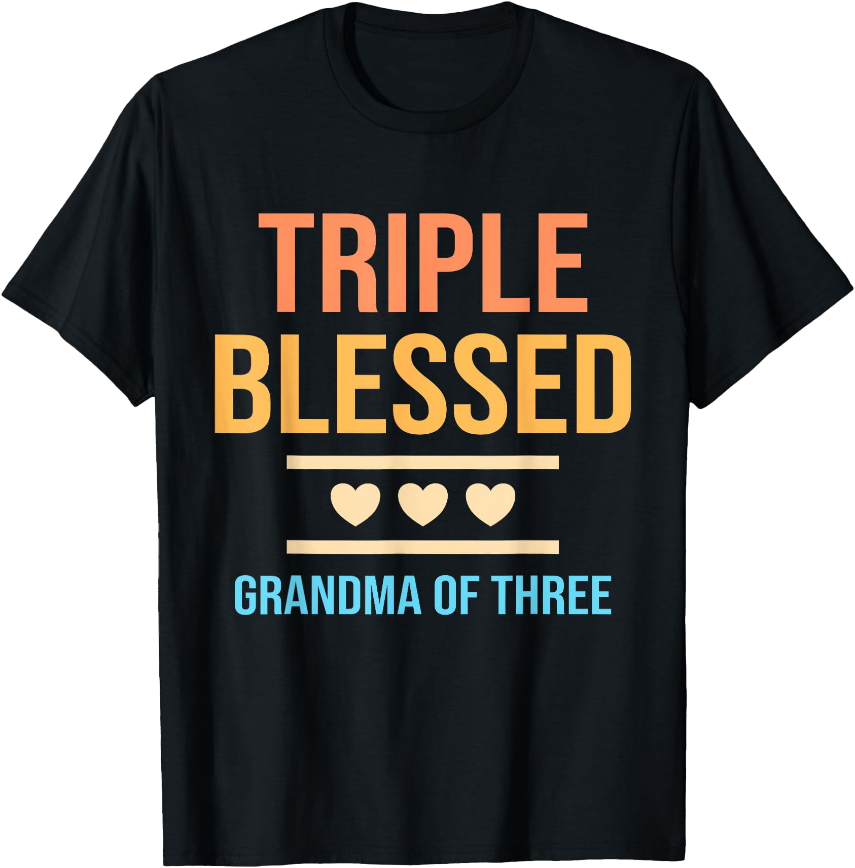Heartfelt Triple Blessed Grandma of Three Grandkids T-Shirt for ...