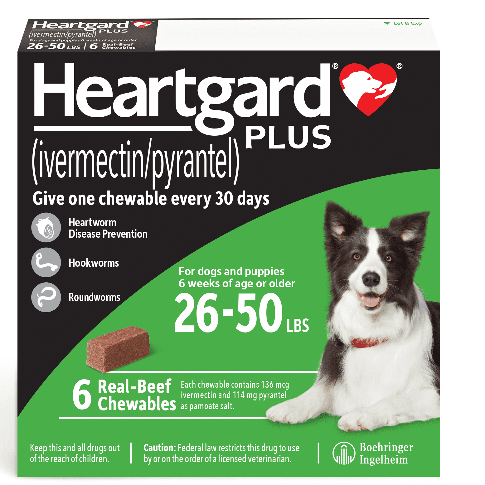 Heartgard Plus Chew for Dogs, 26-50 lbs, (Green Box) - Walmart.com