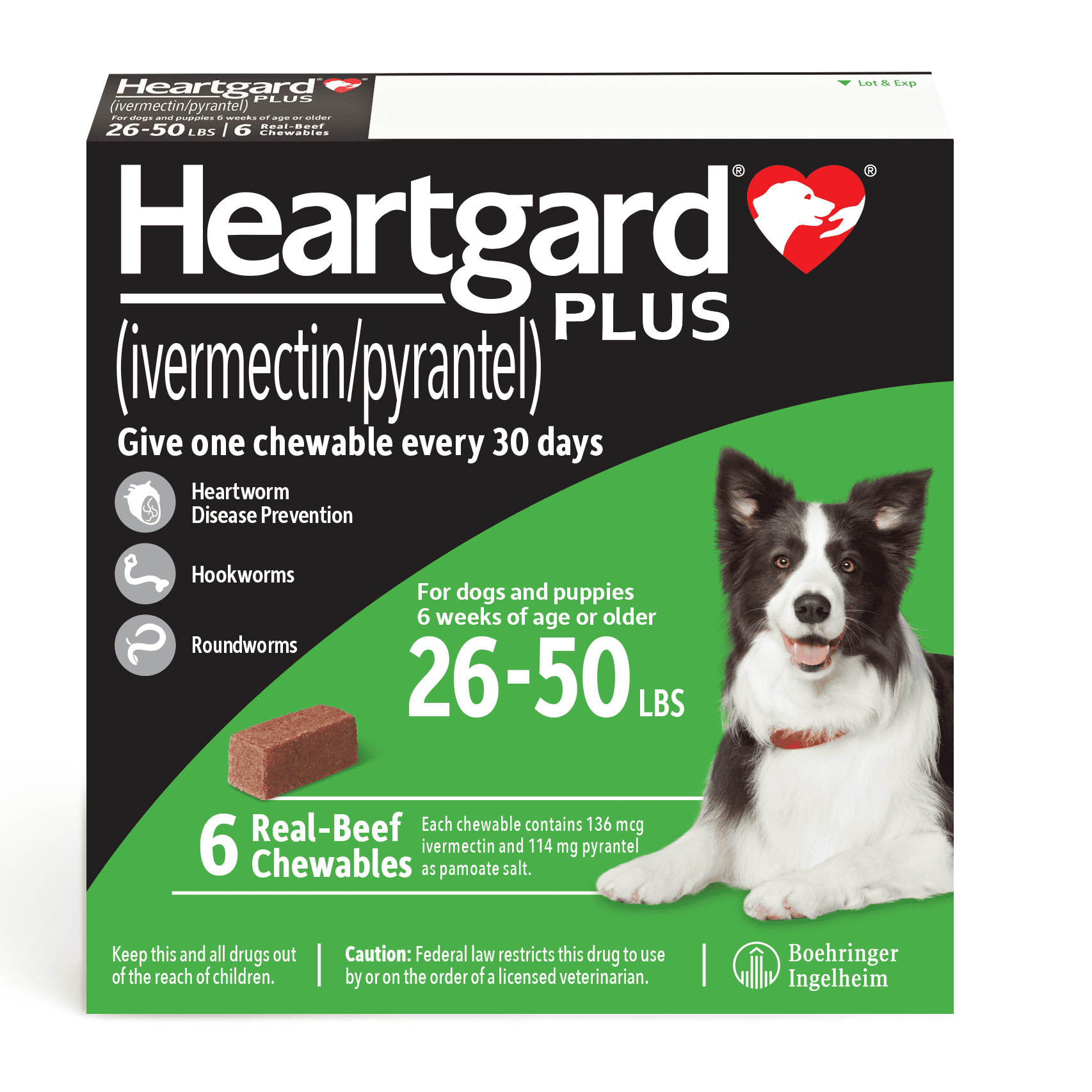Heartgard Plus Chew for Dogs, 26-50 lbs, (Green Box) - Walmart.com