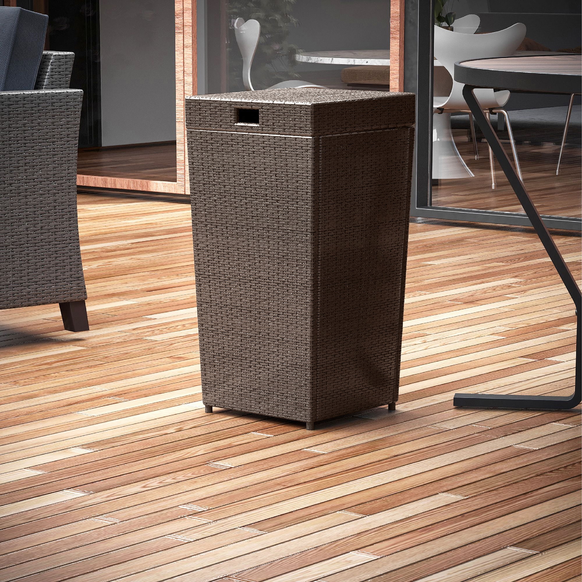 Hearth & Harbor 35 Gallon Outdoor Trash Can with Lid, Hideaway Wicker ...