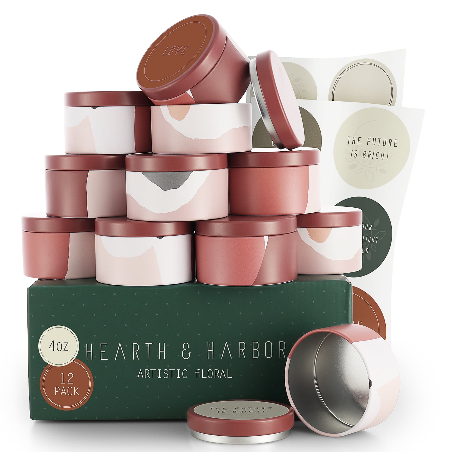 Hearth & Harbor 4 Oz, 12 Pack Artistic Floral DIY Candle Containers ...