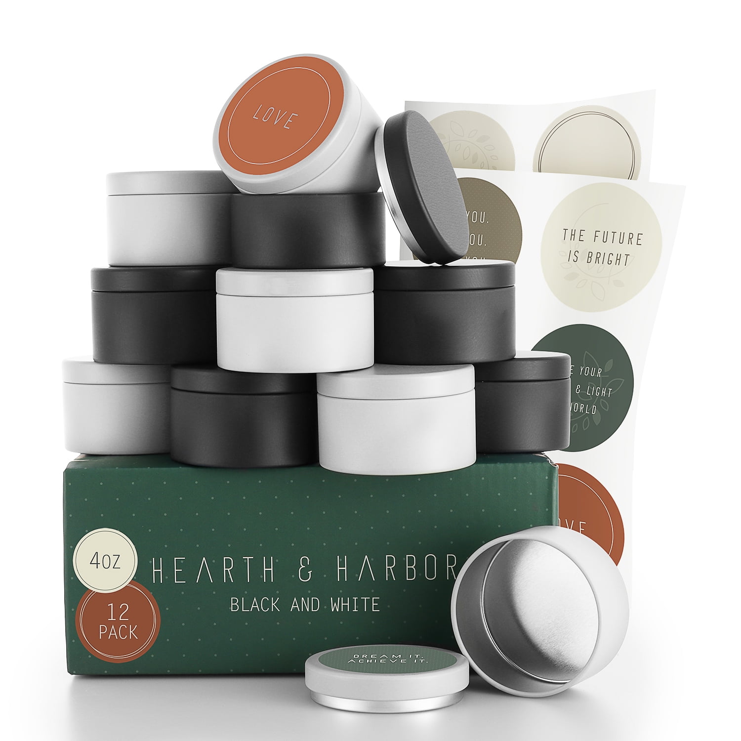 Hearth & Harbor 4 Oz, 12 Pack Black and White DIY Candle Containers ...