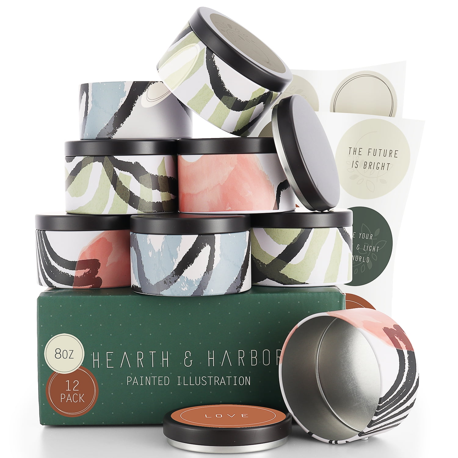 Hearth & Harbor 8 Oz, 12 Pack Painted Illustration DIY Candle ...