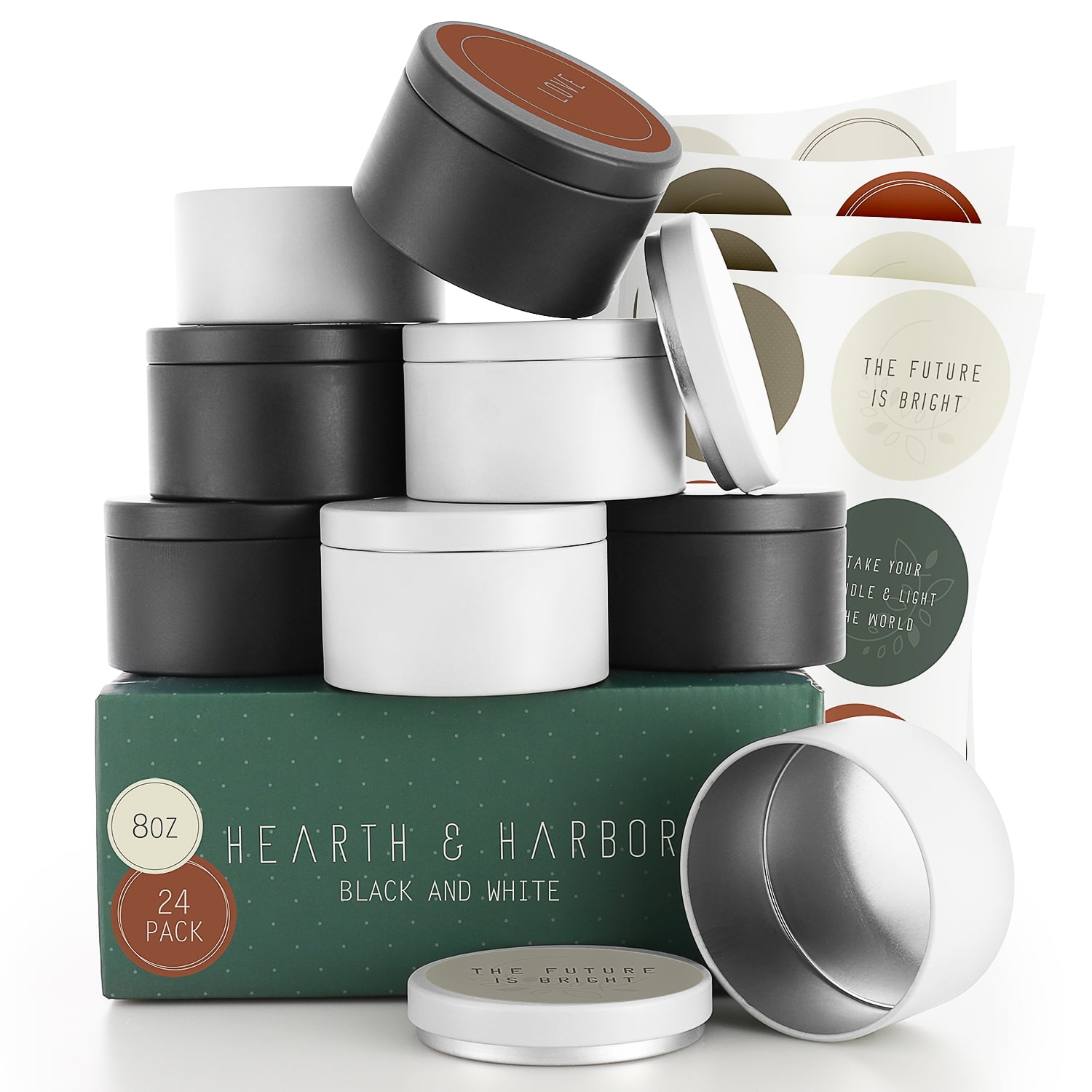 Hearth & Harbor 8 Oz, 24 Pack Black and White DIY Candle Containers ...