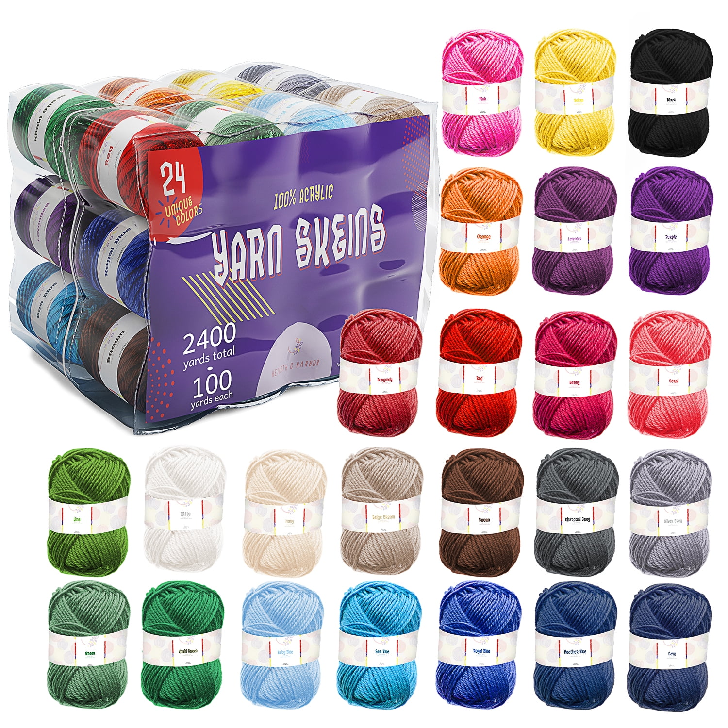 Hearth & Harbor Bulky Acrylic Yarn for Crochet, 2400 Yards, 24 Pack ...