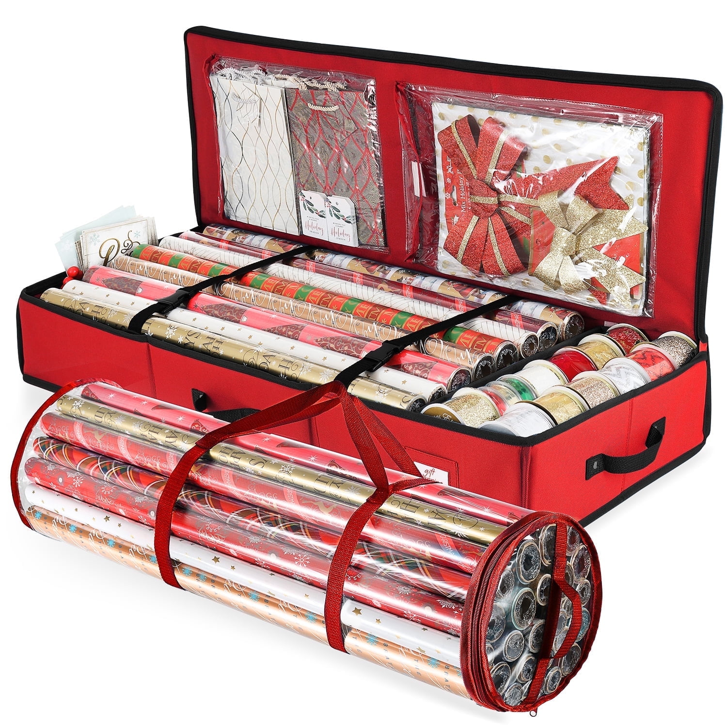 Hearth & Harbor Set of Holiday Christmas Wrapping Paper Storage Box and ...
