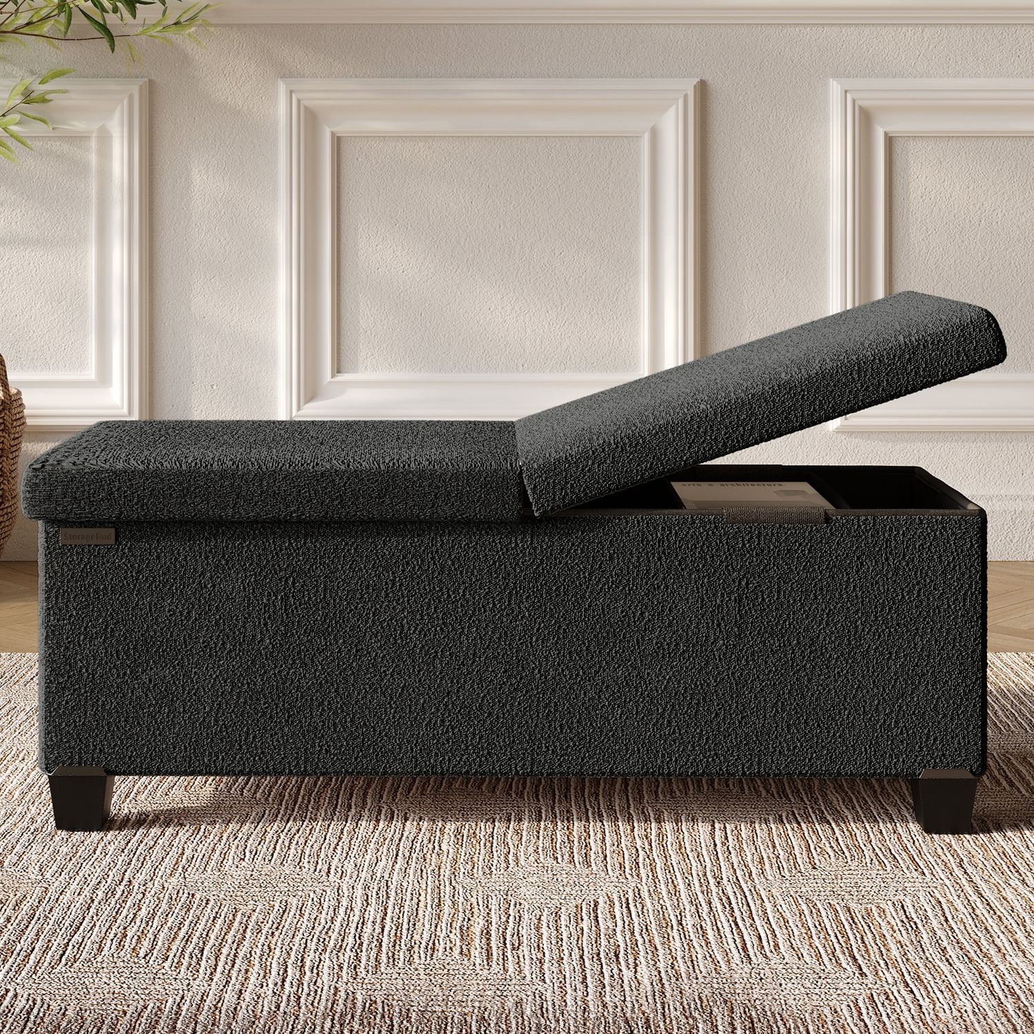 Hearth & Harbor Storage Ottoman Bench, Boucle 43" Ottoman with Storage ...