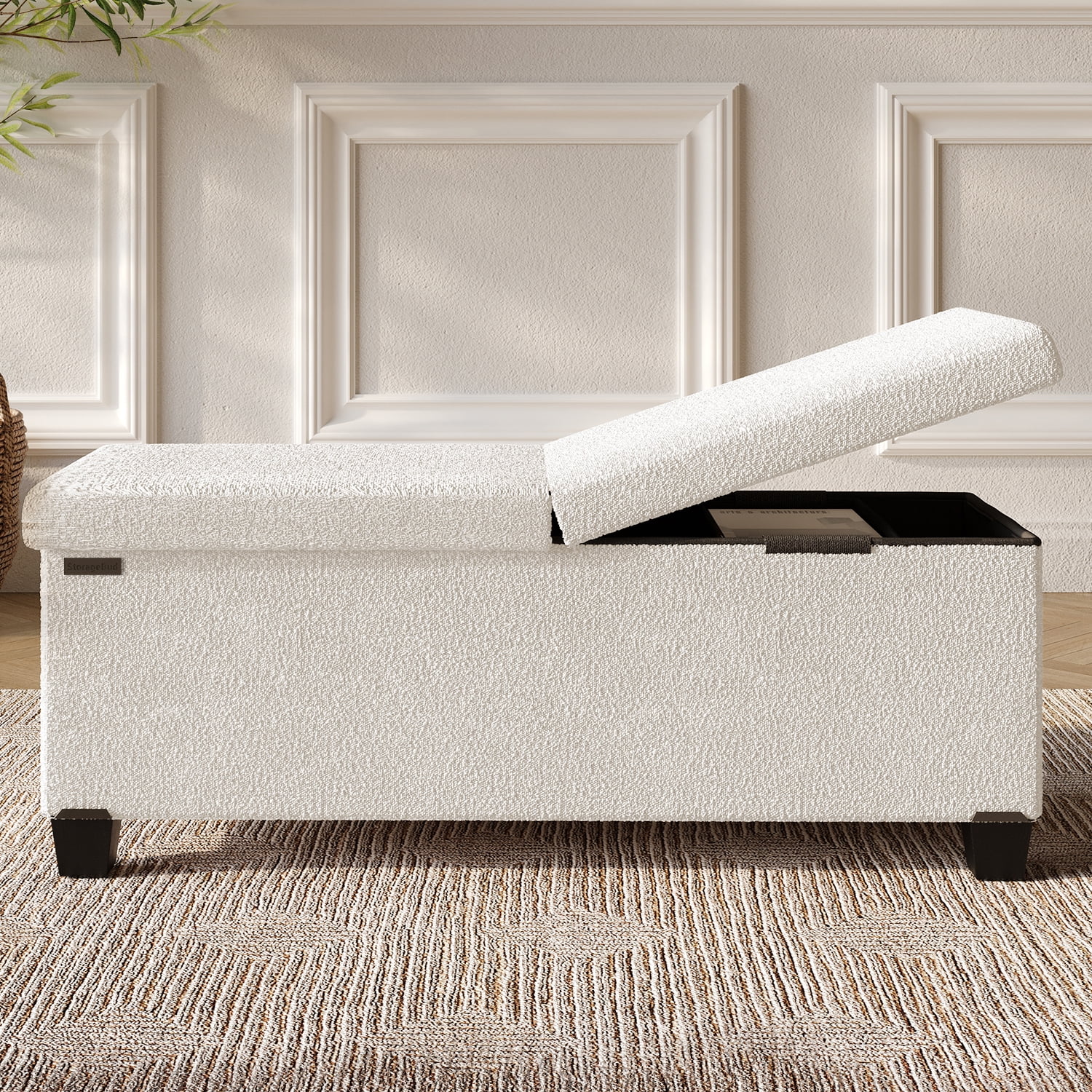 Hearth & Harbor Storage Ottoman Bench, Boucle 43" Ottoman with Storage ...