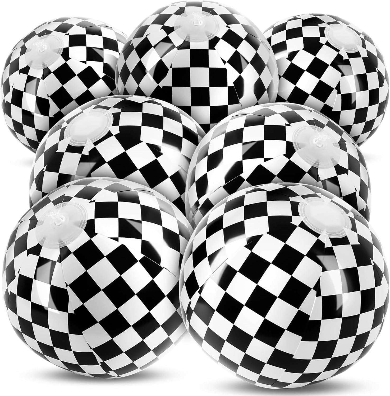 HearthH 8PCS Race Car Checkered Flag Beach Ball Set – 8" Vibrant Black ...