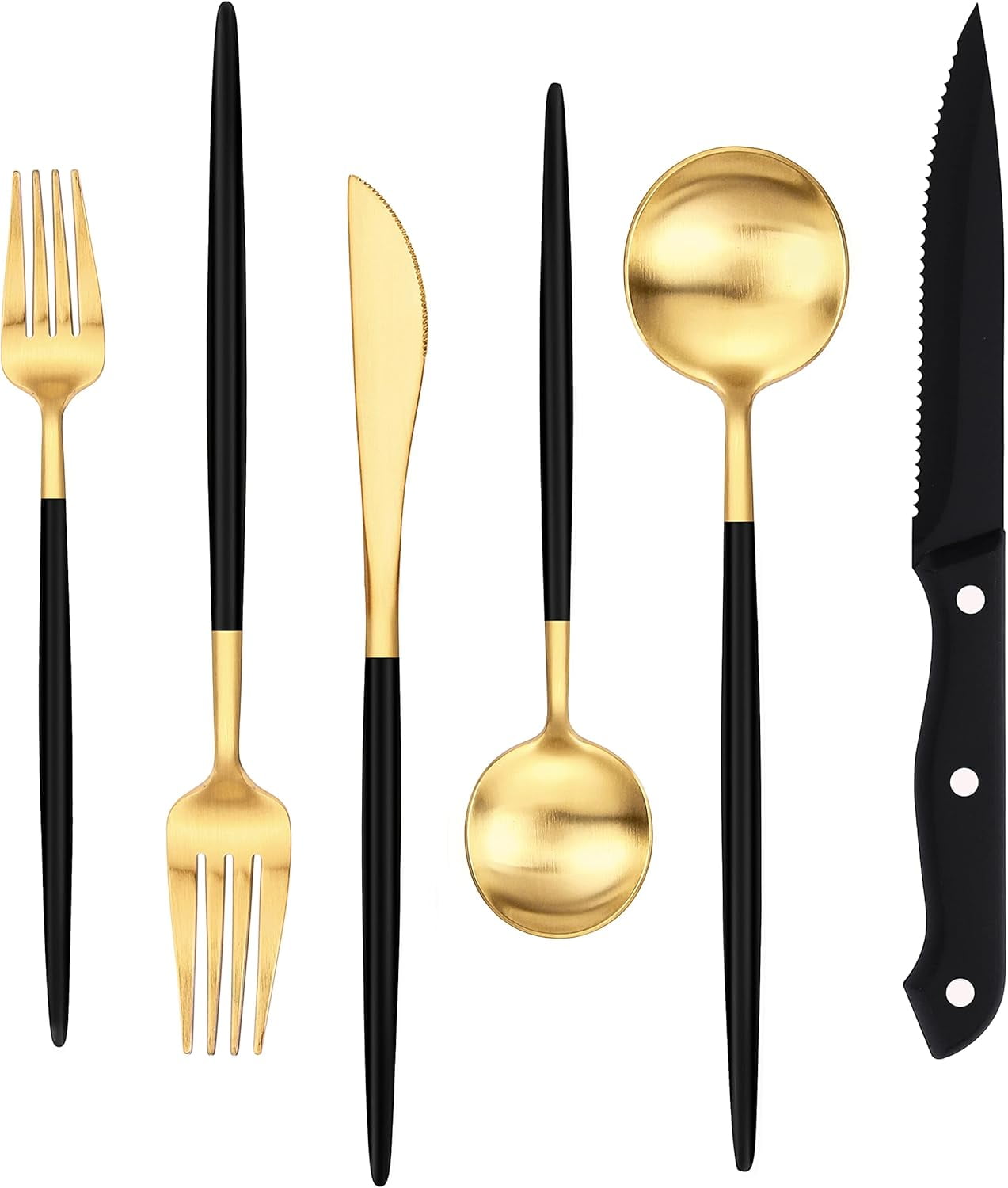 HearthHarmony 24-Piece Matte Black & Gold Silverware Set with Steak ...