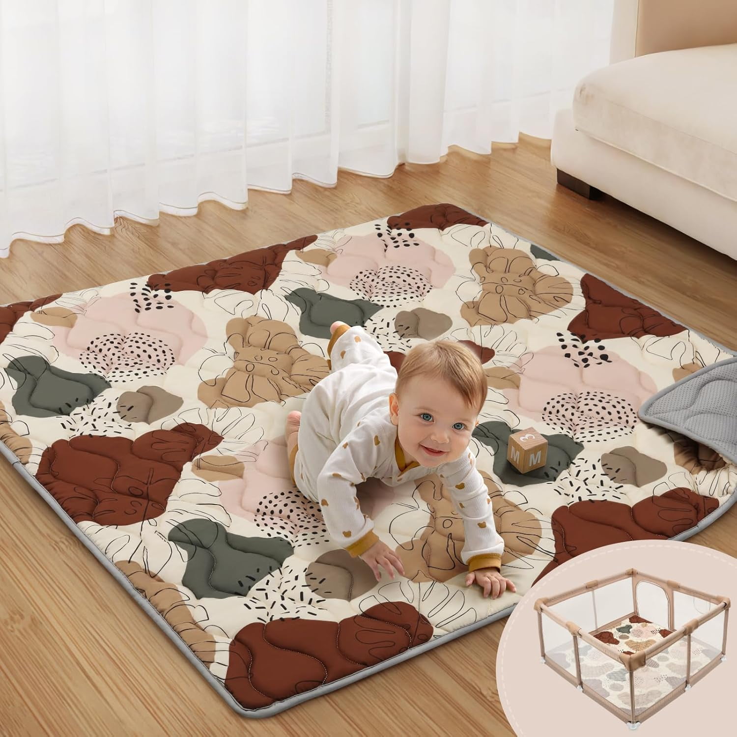 HearthHarmony Child Play Mats for Floor, 47x47 Playpen Mat, Thicker ...